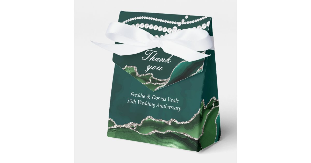 Emerald Green and Silver with Pearls Favor Boxes | Zazzle