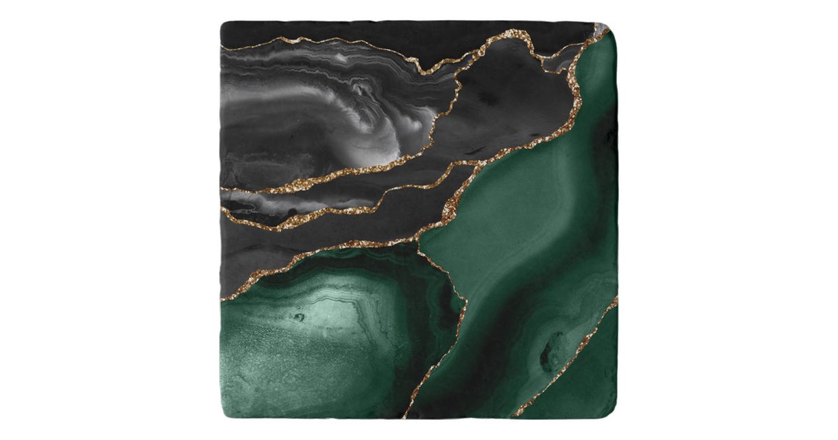 Emerald Green Black Gold Agate Trivet | Zazzle