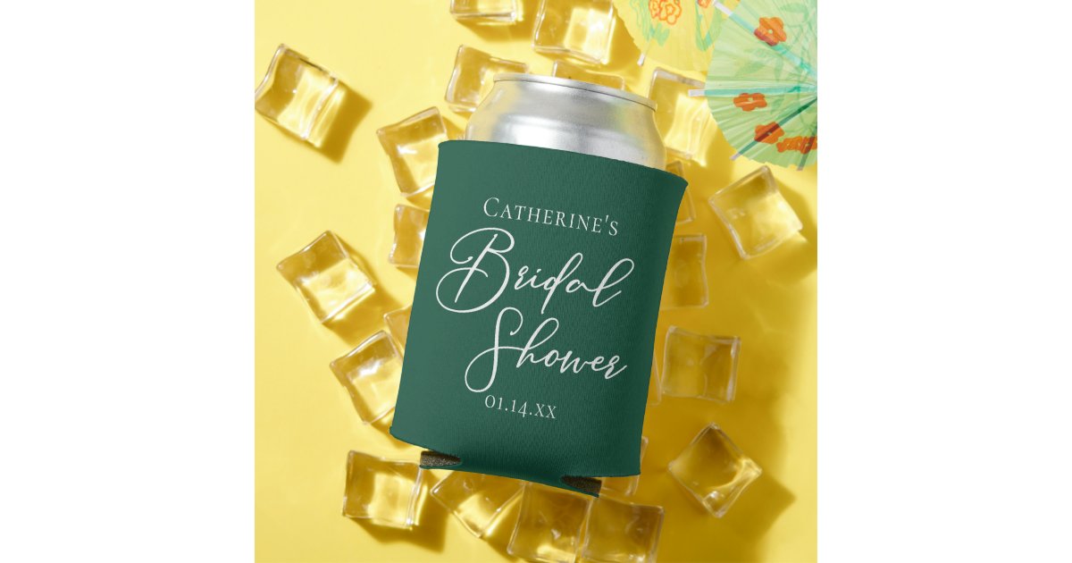 Emerald Green Bridal Shower Personalized Can Cooler | Zazzle