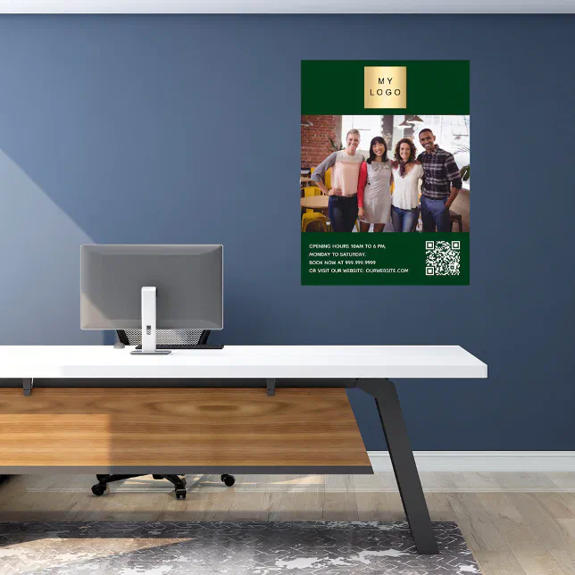 Emerald green business logo photo welcome QR-code Poster | Zazzle