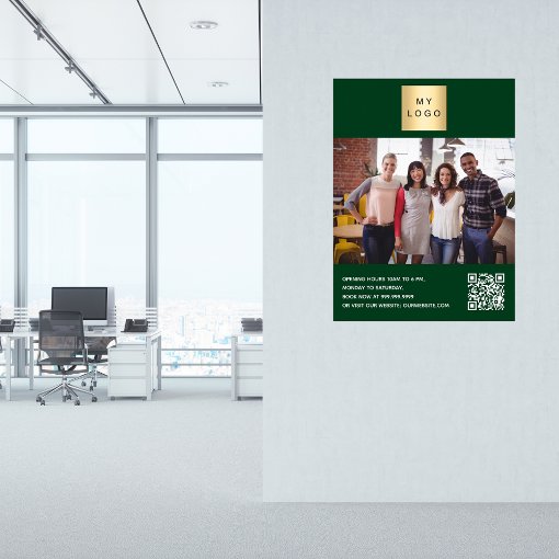 Emerald green business logo photo welcome QR-code Poster | Zazzle
