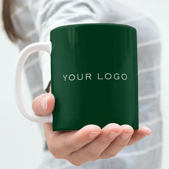 Emerald green business logo rectangular coffee mug | Zazzle