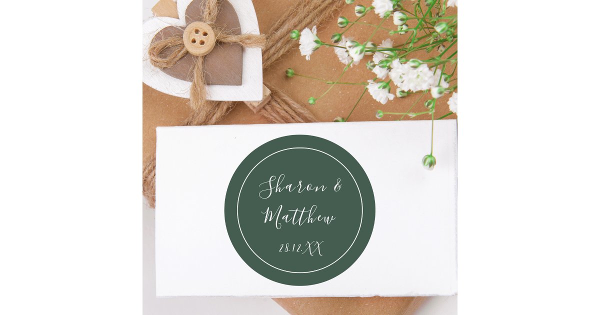 Emerald Green Calligraphy Script Wedding Favor Classic Round Sticker ...