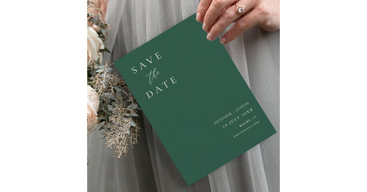 Emerald Green Calligraphy Wedding Simple Save The Date | Zazzle