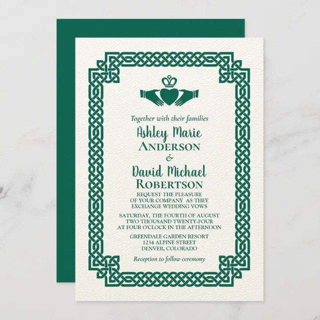 Emerald Green Celtic Knot Claddagh Wedding Invitation | Zazzle
