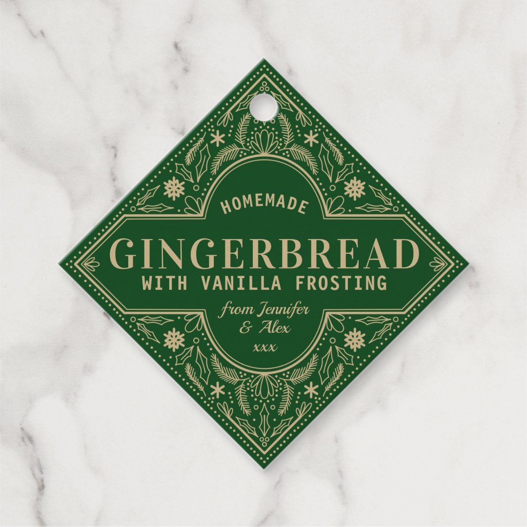 Emerald Green Christmas Gingerbread label | Zazzle