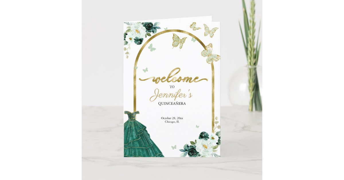 Emerald Green Dress Floral Quinceanera Programs | Zazzle