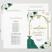 Emerald Green Dress Floral Quinceanera Programs | Zazzle