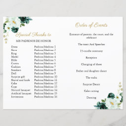 Emerald Green Dress Floral Quinceanera Programs | Zazzle