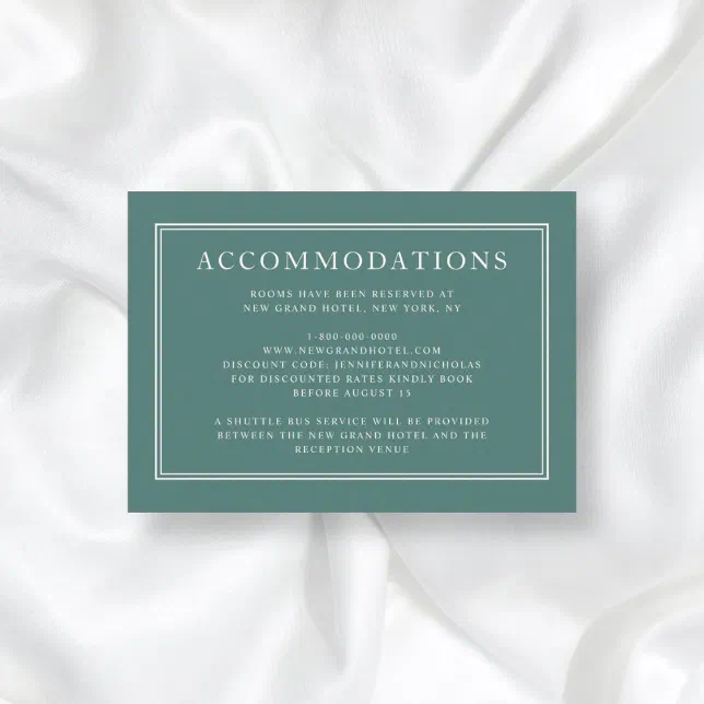 Emerald Green Elegant Wedding Accommodations Enclosure Card | Zazzle