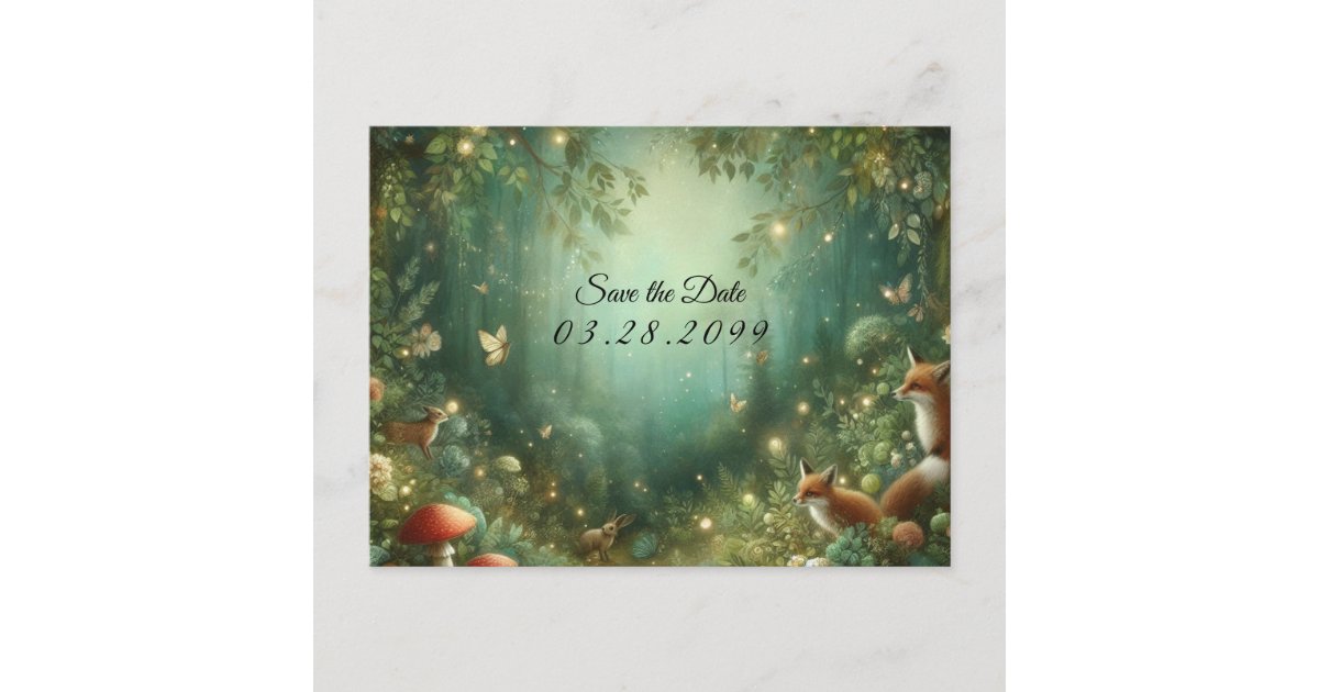 Emerald Green Enchanted Forest Wedding Announcement Postcard | Zazzle