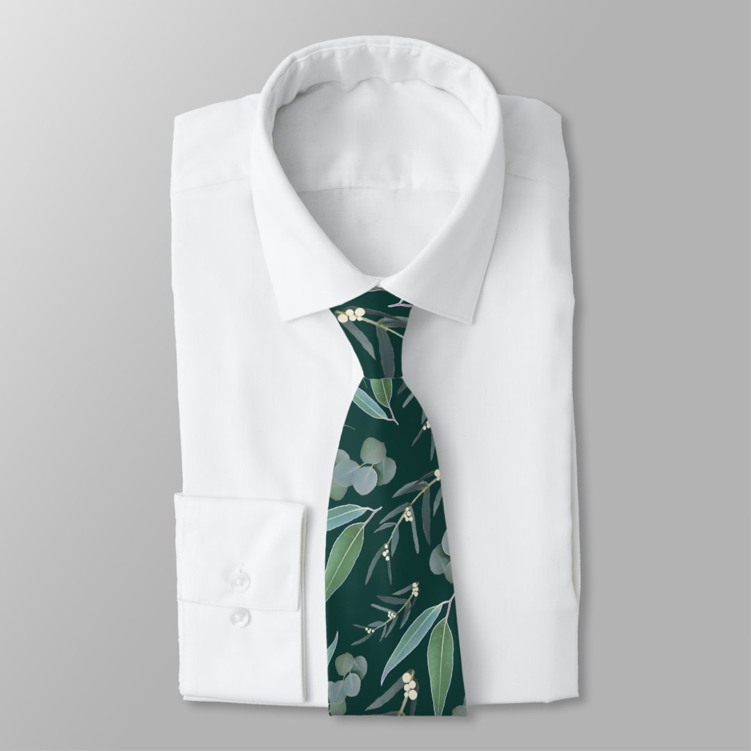 Emerald Green Eucalyptus Greenery Pattern Neck Tie | Zazzle