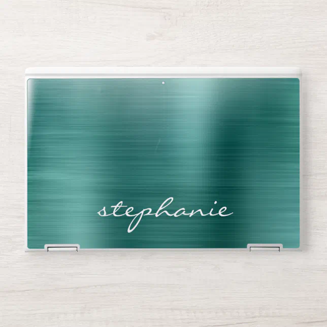 Emerald Green Faux Brushed Metal Personalized HP Laptop Skin | Zazzle