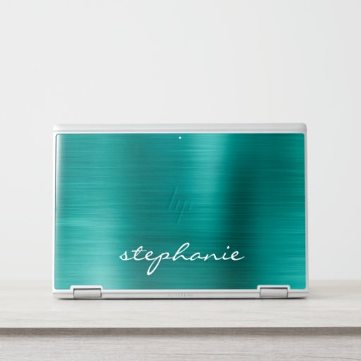 Emerald Green Faux Brushed Metal Personalized HP Laptop Skin | Zazzle