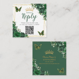 Emerald Green Floral Butterfly Quinceanera QR Code Enclosure Card | Zazzle