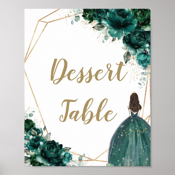 Emerald Green Floral Quinceañera Dessert Table Poster | Zazzle