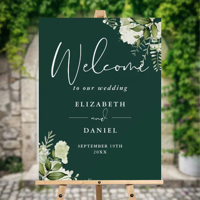 Emerald Green Floral Wedding Welcome Sign | Zazzle