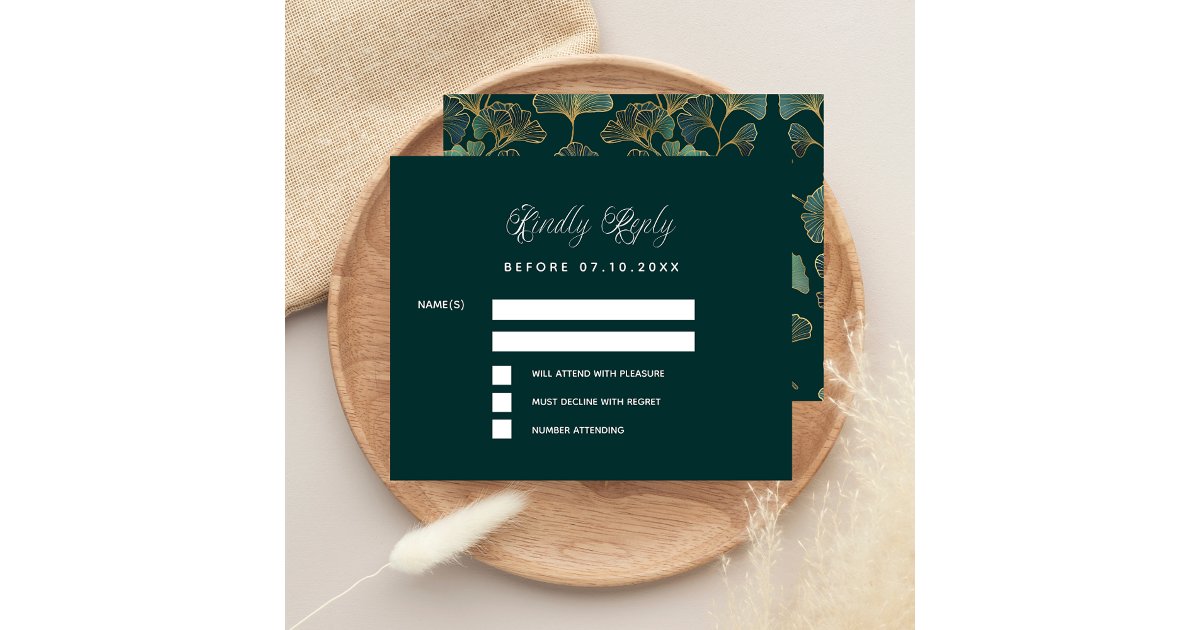 Emerald green ginkgo budget wedding response RSVP | Zazzle