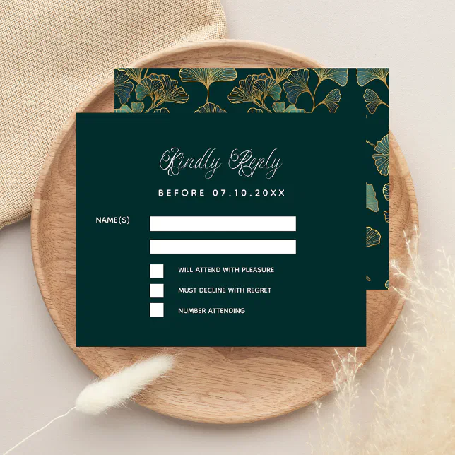 Emerald green ginkgo budget wedding response RSVP | Zazzle