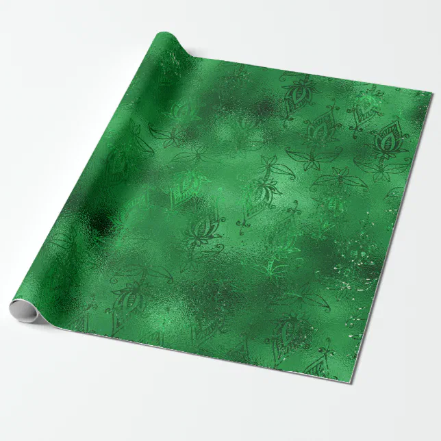 Emerald Green Glam Damask Pattern Wrapping Paper | Zazzle
