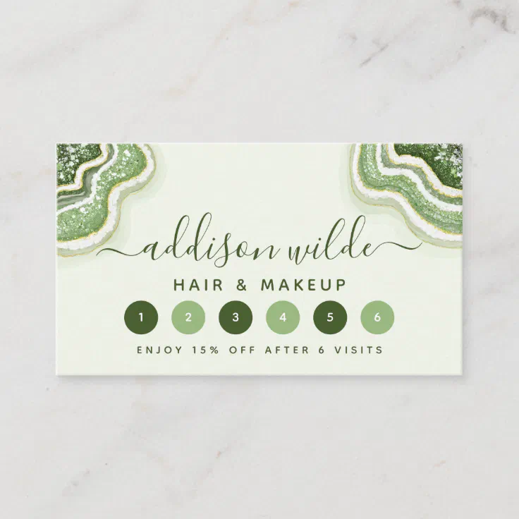 Emerald Green Glitter Agate Geode Luxe Chic Loyalty Card | Zazzle