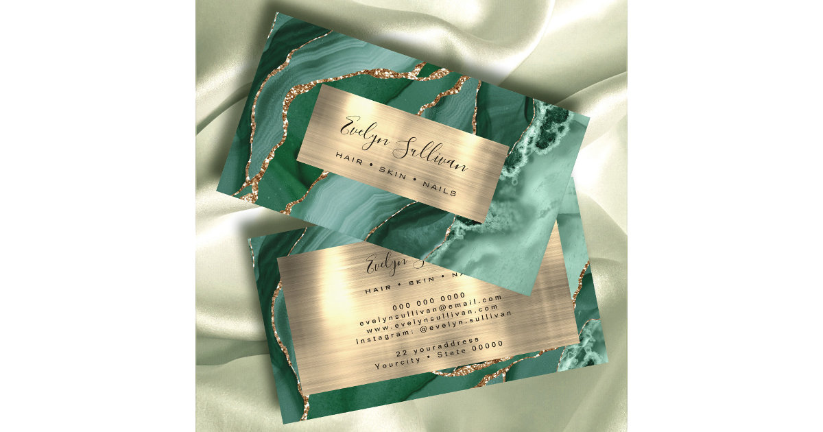 Emerald Green Gold Agate Business Card | Zazzle