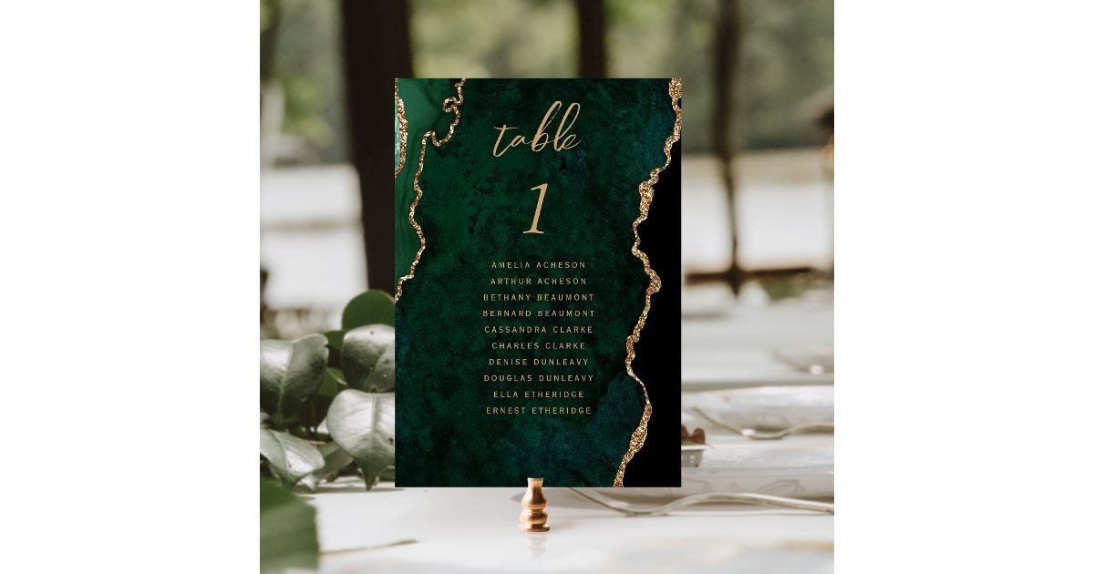 Emerald Green Gold Agate Wedding Table Number | Zazzle
