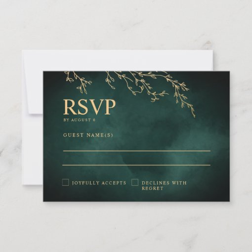 Emerald Green & Gold Botanical Elegant Wedding RSVP Card | Zazzle