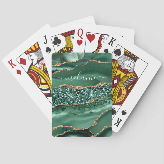 Emerald Green Gold Custom Name Playing Cards | Zazzle