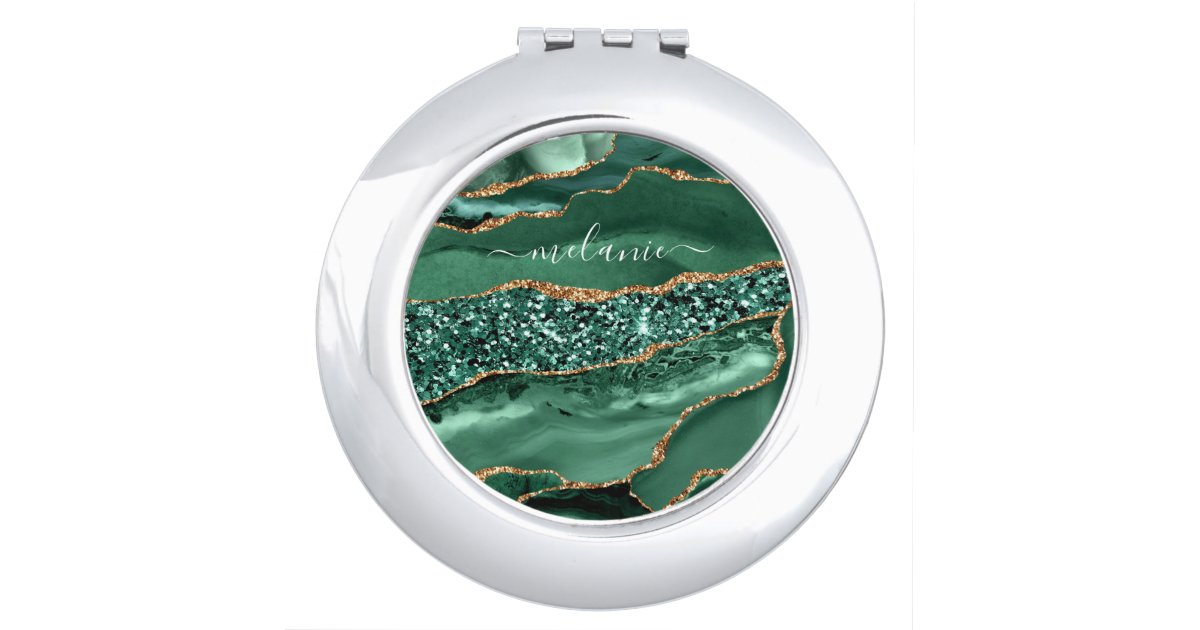 Emerald Green Gold Custom Your Name Compact Mirror | Zazzle