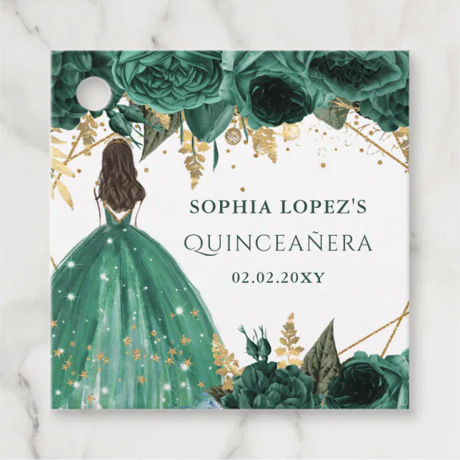 Emerald Green Gold Floral Princess Quinceanera Favor Tags | Zazzle Emerald Green Gold Floral Princess Quinceanera Favor Tags | Zazzle