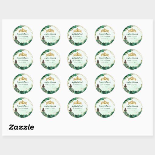 Emerald Green Gold Floral Princess Tiara Favor Classic Round Sticker ... Emerald Green Gold Floral Princess Tiara Favor Classic Round Sticker ...