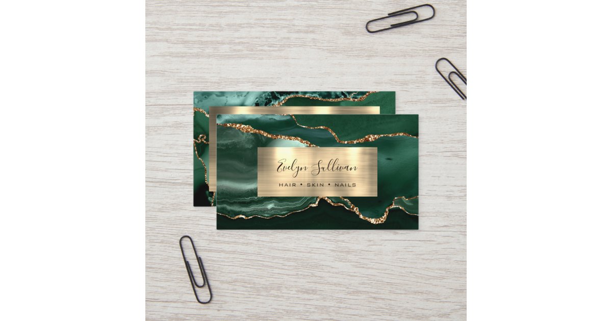 Emerald Green Gold Foil Agate Business Card | Zazzle