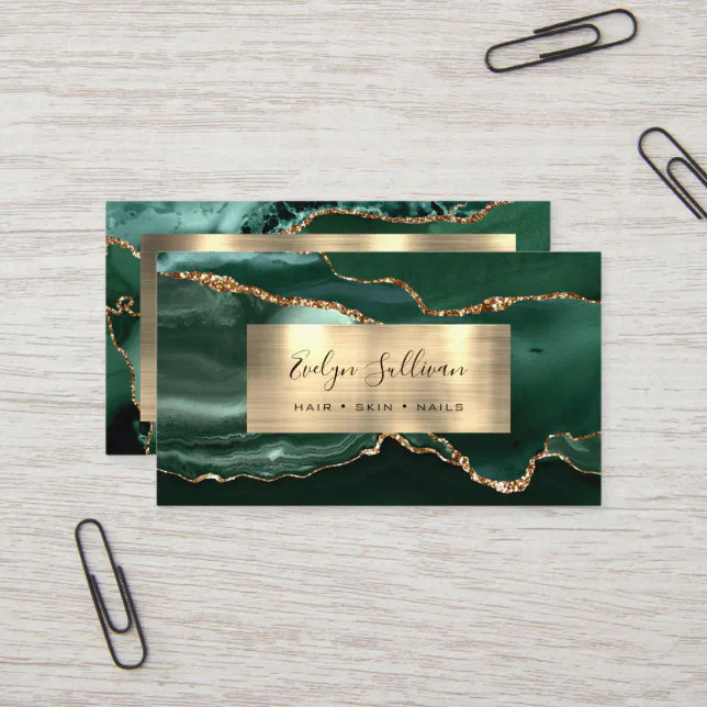 Emerald Green Gold Foil Agate Business Card | Zazzle