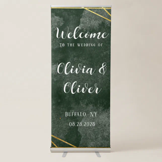 Emerald Green Gold Geometric Wedding Welcome Sign | Zazzle