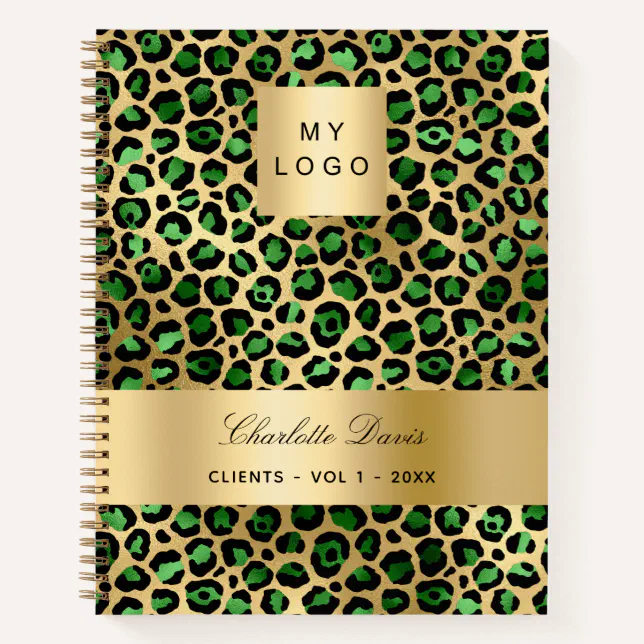 Emerald green gold leopard business logo notebook | Zazzle
