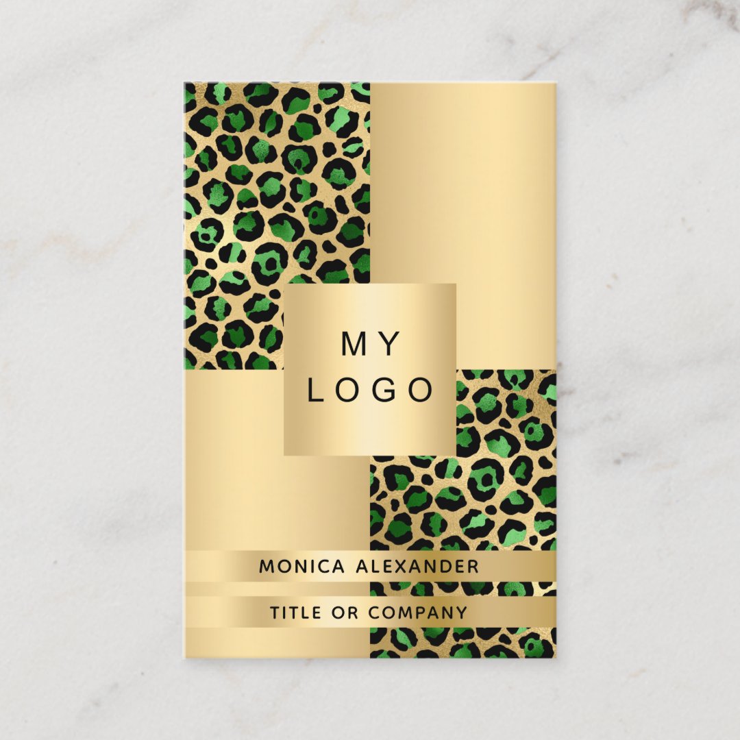 Emerald green gold leopard logo QR code Business Card | Zazzle