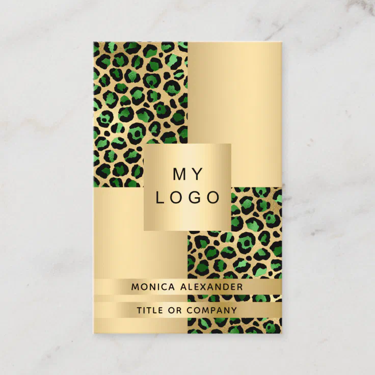 Emerald green gold leopard logo QR code Business Card | Zazzle