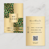Emerald green gold leopard logo QR code Business Card | Zazzle