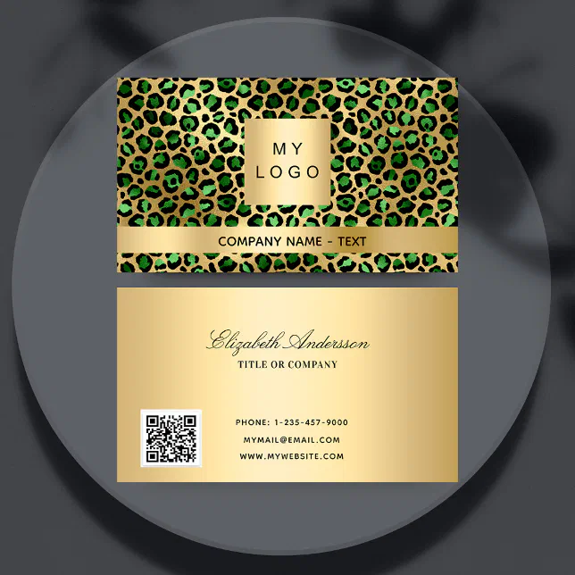 Emerald green gold leopard logo QR code Business Card | Zazzle