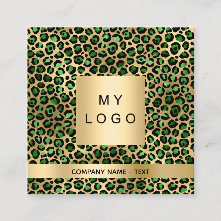 Emerald green gold leopard logo QR code Square Business Card | Zazzle