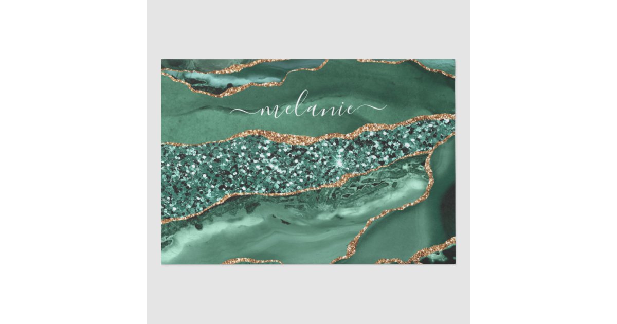 Emerald Green Gold Marble Custom Name Tissue Paper | Zazzle