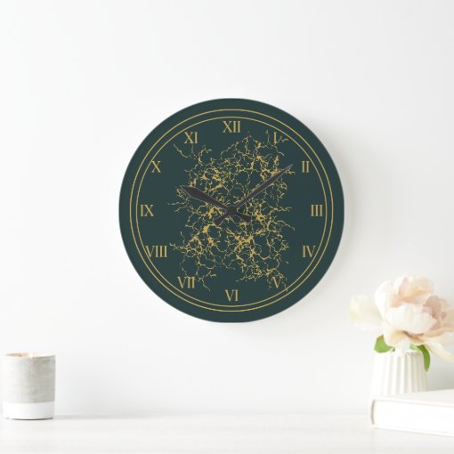 Emerald Green Gold Modern Abstract Large Clock | Zazzle