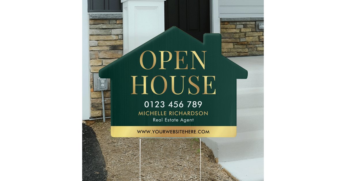 Emerald Green & Gold Open House for Sale Yard Sign | Zazzle