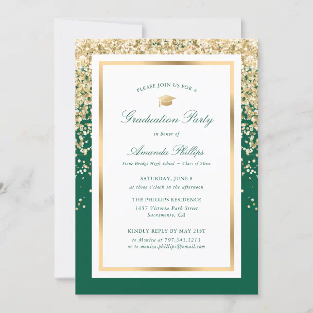 Emerald Green Gold Photo Graduation Party Invitation | Zazzle