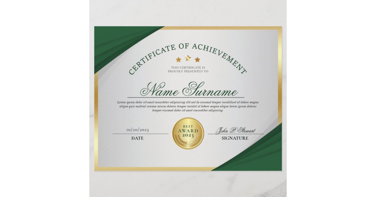 Emerald Green & Gold Professional Certificate | Zazzle