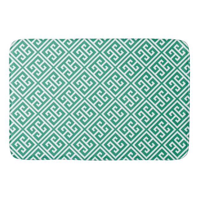 Emerald Green Greek Key Pattern Bathroom Mat | Zazzle