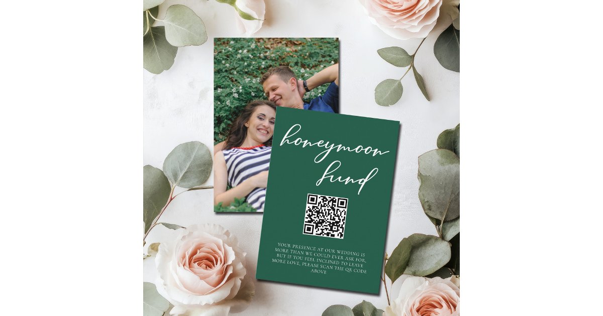 Emerald Green Honeymoon Fund with Couple Photo Enclosure Card | Zazzle