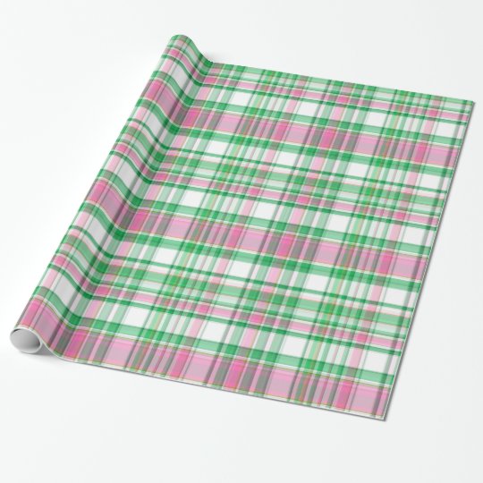 Emerald Green, Hot Pink, White Preppy Madras Plaid Wrapping Paper ...