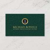 Emerald green Leather Professional Round Gold Logo Business Card | Zazzle